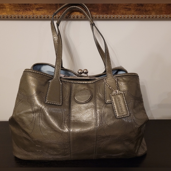 Coach | Bags | Coach Metallic Gray Shoulder Bag | Poshmark